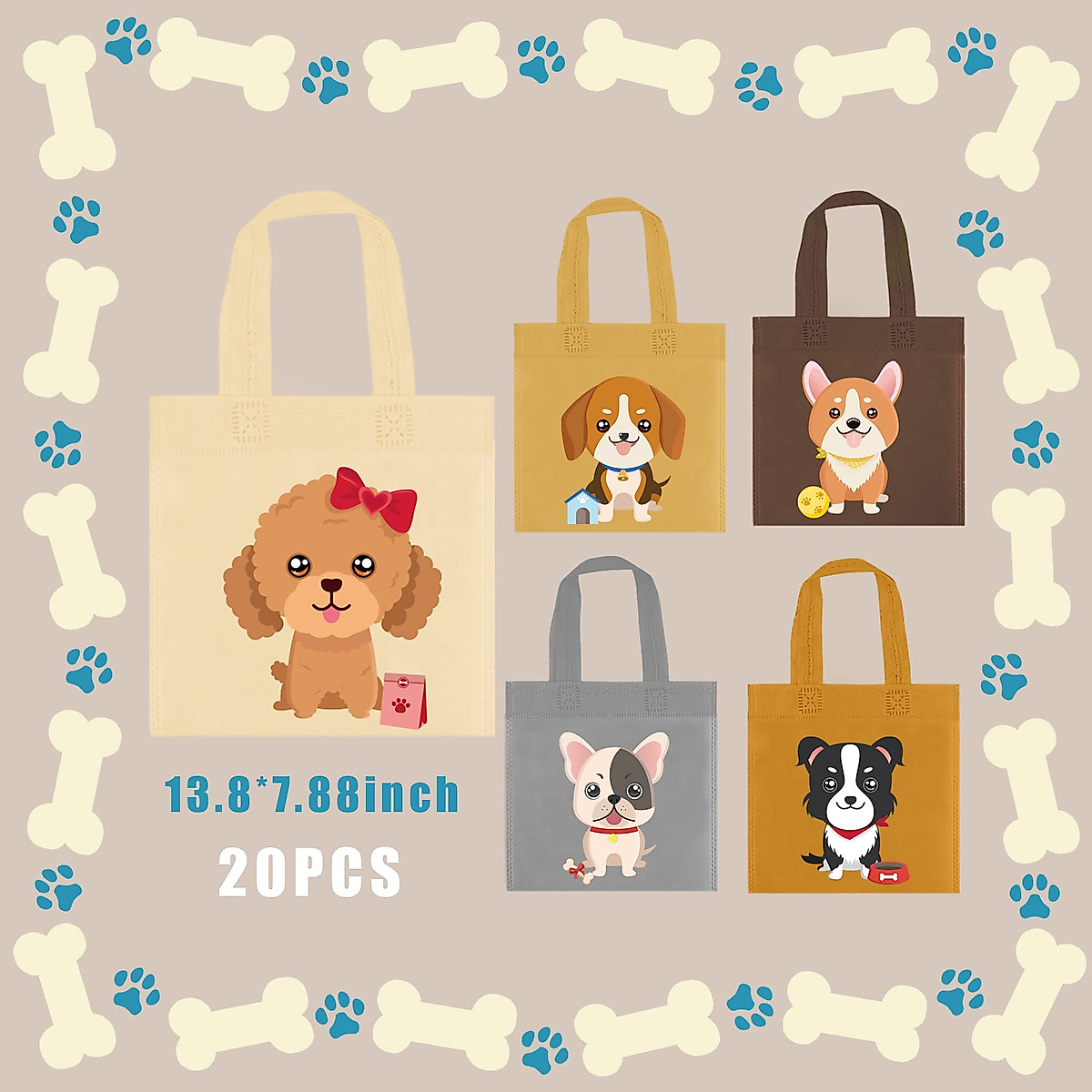 BANBALLON 20 PCS Dog Party Favor Bags Puppy Non-Woven Gift Bags Treat Gift Bags For Kid Birthday Party Dog Theme Party Baby Shower Goodie Bags Supplies