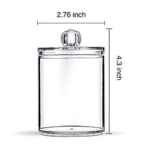 JANEMO Plastic Cotton Ball Holder,Clear Cotton Round Holder,Apothecary Jars with Lids,Cotton Swab Holder for Cotton Ball,Cotton Swab,Candy,Jewelry(10OZ)
