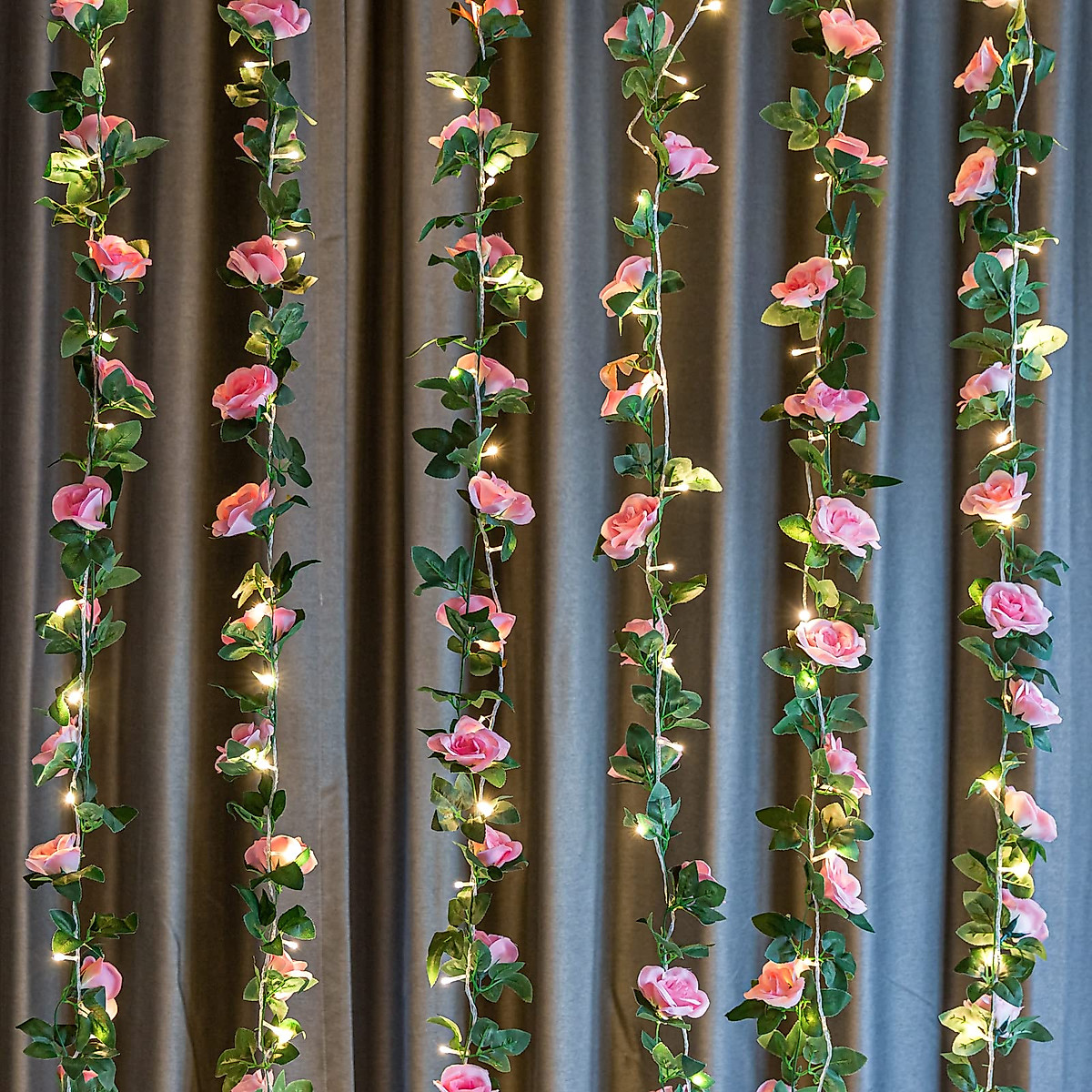 4 Pack (32FT) Artificial Rose Vine Fake Flowers Garland Hanging Silk Rose Ivy Plants Vine for Wedding Arch Party Garden Home Bedroom Office Wall Aesthetic Art Décor (Pink)