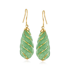 Ross-Simons Jade Drop Earrings in 14kt Yellow Gold