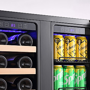 Empava Beverage Refrigerator Cooler 78 Cans and 20 Bottles Freestanding Dual Zone Fridge Cellar for Wine Soda Beer in Stainless Steel, 24 Inch