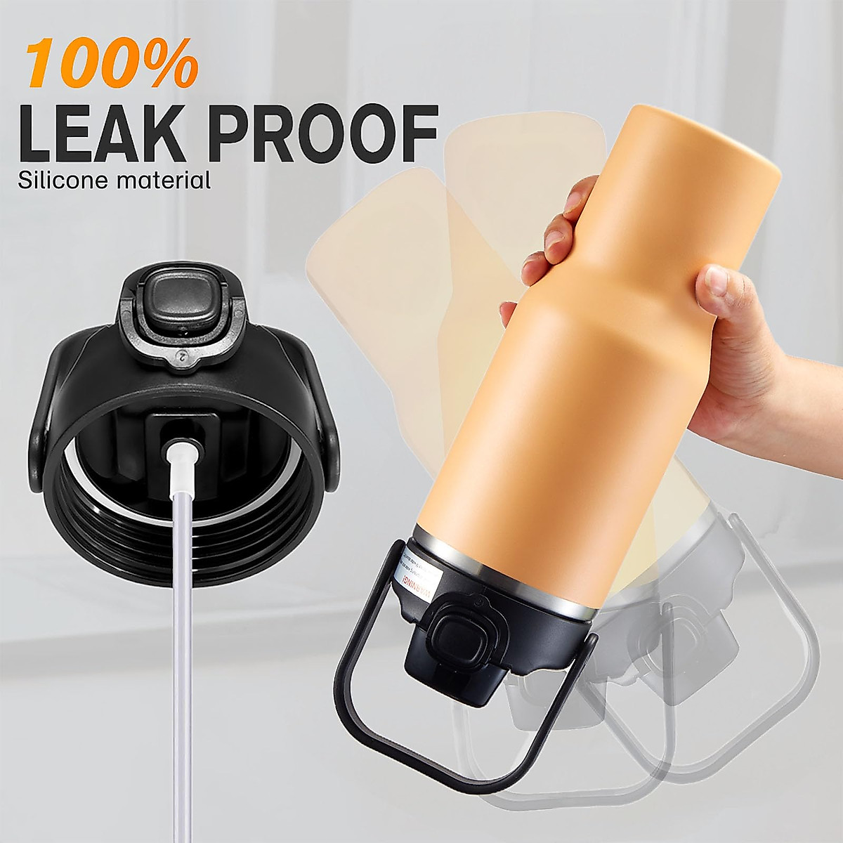 POPOACTI Insulated Tumbler,34 oz Stainless Steel Water Bottle, BPA-Free, Double-Walled Vacuum, Flip Straw for Travel, Keeps Drinks Hot & Cold for 12 Hours,For Travel, Gym & Office (Peach)