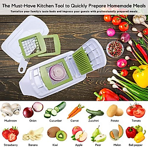 Brieftons QuickPush Food Chopper: Strongest & 200% More Container Capacity, 30% Heavier Duty, Fruit & Vegetable Chopper, Onion Chopper Vegetable Cutter, with 3 Dicer Blades & Keep-Fresh Lid, 5 Ebooks