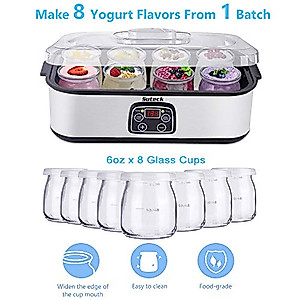 Yogurt Maker Automatic Digital Yoghurt Maker Machine with 8 Glass Jars 48 Ozs (6Oz Each Jar) LCD Display with Constant Temperature Control Stainless Steel Design for Home Use