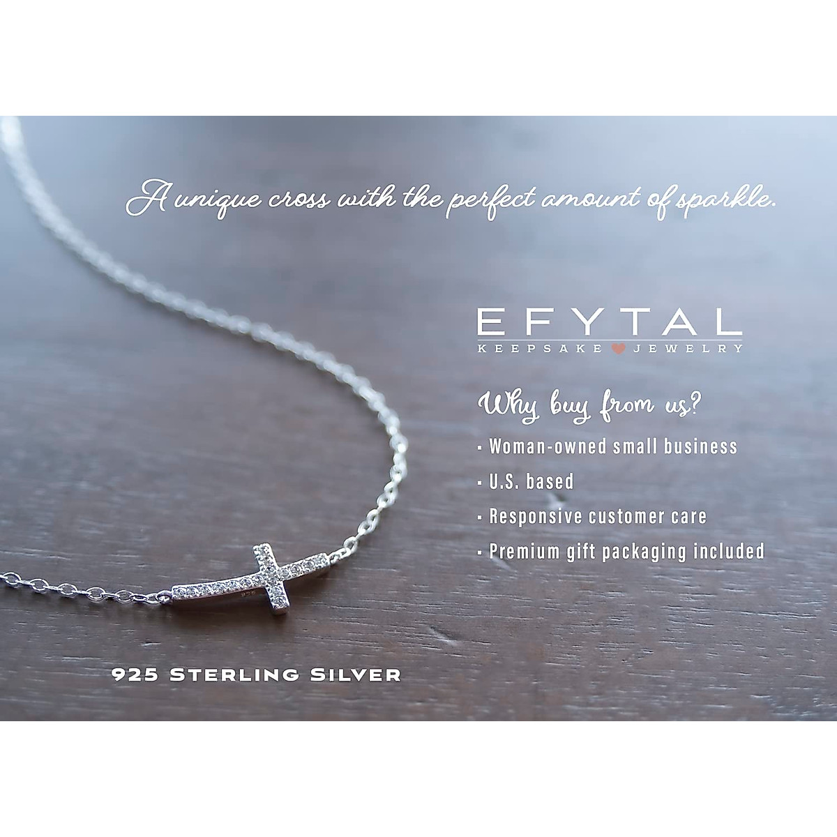 EFYTAL Dainty Sterling Silver Sideways Cross Necklace for Women, Baptism Gifts for women, Confirmation Gifts for Teen, First Communion Gifts, Christian Jewelry, Catholic Gifts for Women