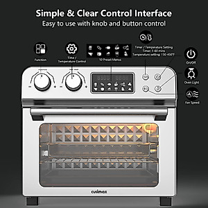 10-in-1 Convection Oven, CUSIMAX 24 Quart Large Air Fryer Toaster Oven, Countertop Oven with Rotisserie and Dehydrator, 6 Accessories & Recipes, Digital Controls, 1700W