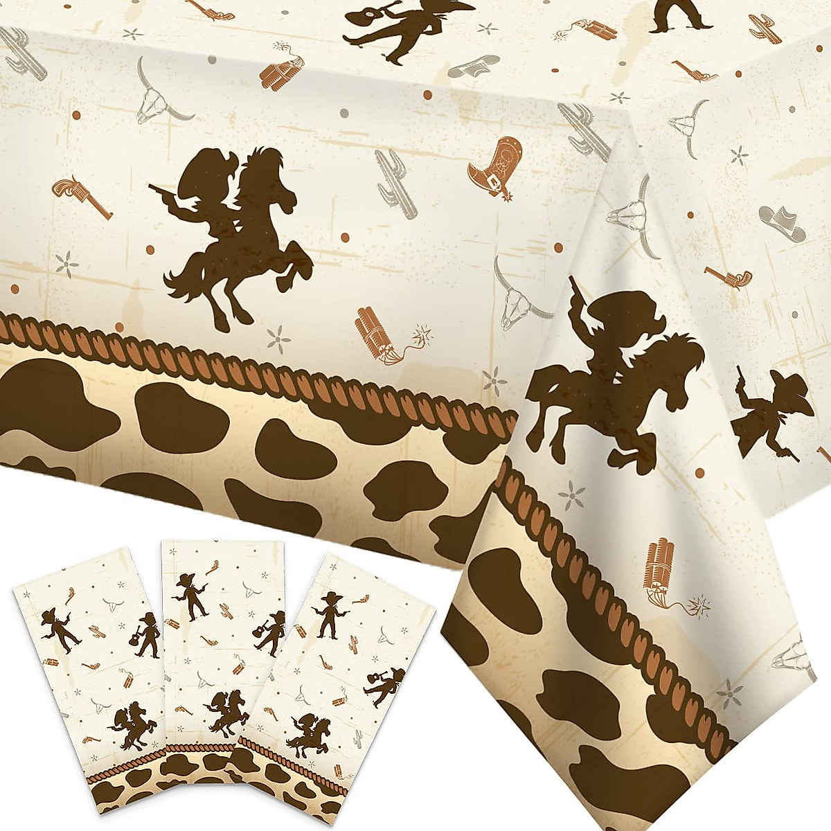 Haimimall Cowboy Baby Shower Tablecloths Western Party Decoration Plastic Disposable Rectangle Table Cover for Boy Baby Shower Cowboy Theme Birthday Party Supplies,54 * 108Inch (3 Pack)