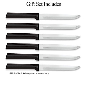 Rada Cutlery Utility Steak Knives Gift Set Stainless Steel Knife Made in the USA, Set of 6, Black Handle