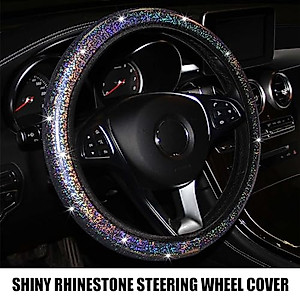 GKmow 1 PC Shiny Car Steering Wheel Cover, Breathable Anti-Slip Elastic Band Handle Cover Without Inner Ring, Universal Creative Decorative Accessory, Product Suitable for Most Car Models (Silver)