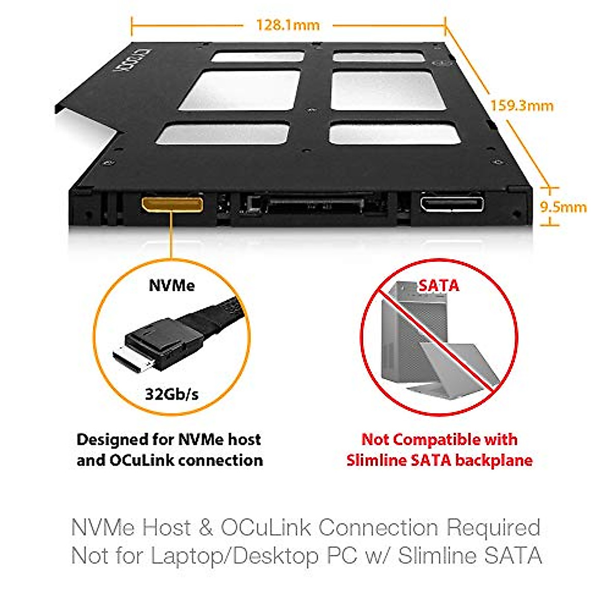 Icy Dock ToughArmor MB852M2PO-B Caddy Rack Mobile, 2X SSD NVMe M.2 Drive Adapter for Odd Ultra Slim (9.5mm) CD/DVD Drive Bay with OCuLink SFF-9402 Connector