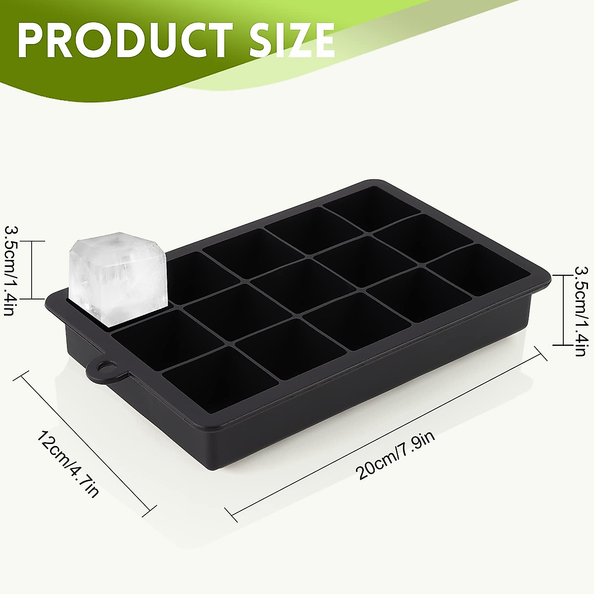 Silicone Ice Cube Trays with Lid,Sinnsally Large 3 Pack Silicone Baby Food Freezer Tray,15 Big Square Block Ice Cube Molds for Freezer Containers,Reusable Ice Maker for Cocktails,Whiskey(Black)