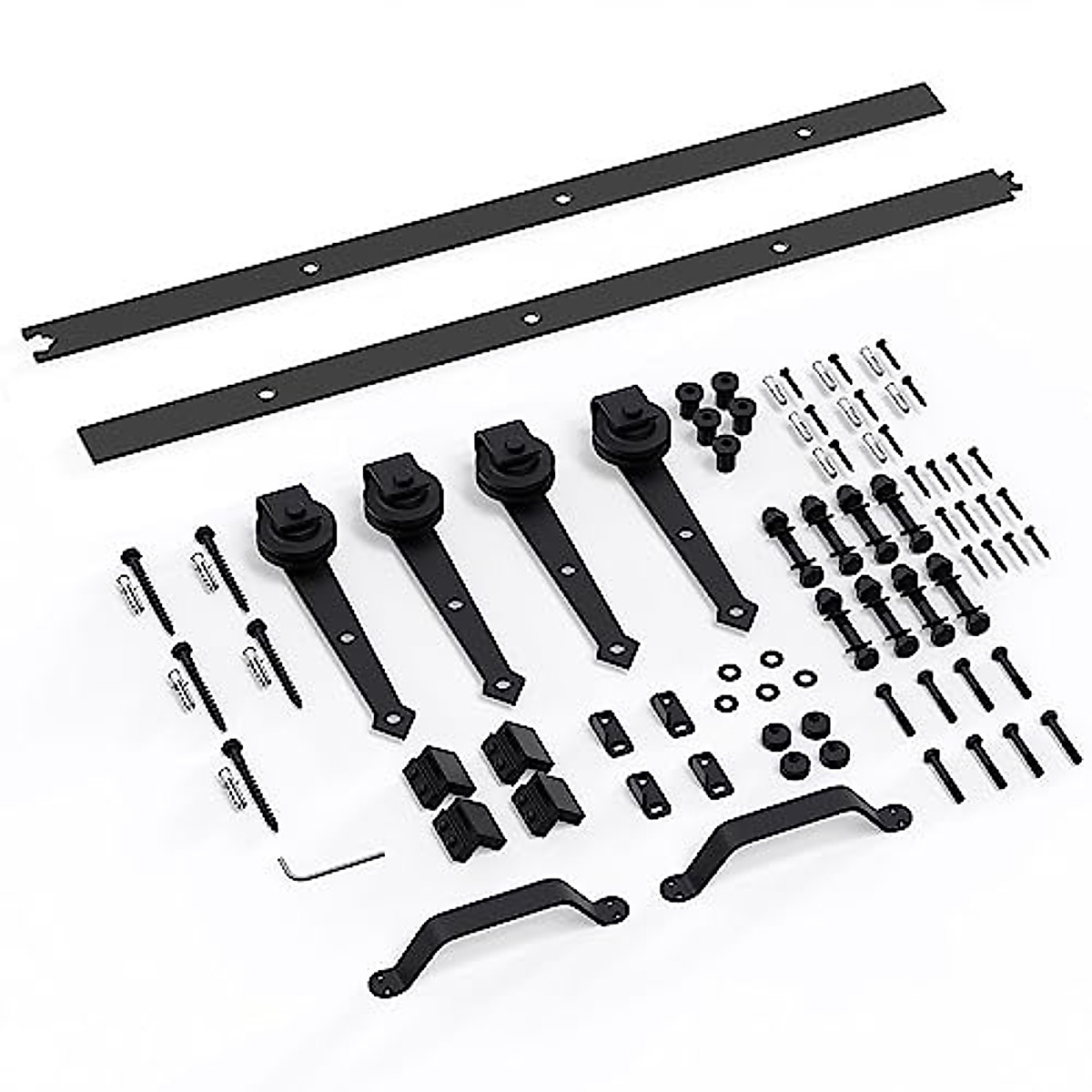 STIALO 6.6 FT Double Door Barn Door Hardware Kit, Sliding Door Hardware for Double Door, Heavy Duty Black Steel Arrow Shape Hanger, Include Track Kit, Floor Guide & Pull Handle