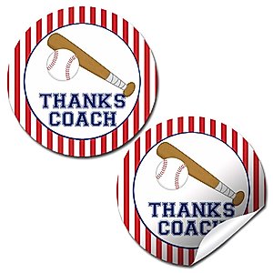 Baseball Team Coach Appreciation Thank You Sticker Labels, 40 2" Party Circle Stickers by AmandaCreation, Great for Envelope Seals & Gift Bags
