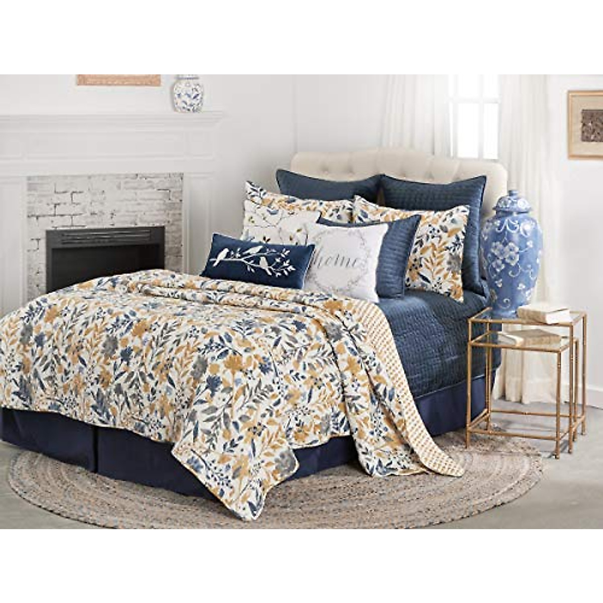 C&F Home Natural Home Full Queen Cotton Quilt Set All-Season Oversized Reversible Floral Leaves Bedding 3 Piece with Shams Full/Queen 3 Piece Set Yellow