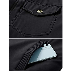 HOW'ON Men's Casual Sherpa Fleece Lined Jacket Warm Coat With Fur Collar Black L