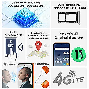 HOTWAV Note 12 Smartphone(2023 New),Android 13 Cellphone 8GB+128GB (1TB Expandable) 48MP 6.8" HD+,6180 mAh Battery 20W Fast Charging, Octa-Core 4G LTE Dual SIM Face ID/Fingerprint/GPS/NFC (Orange)