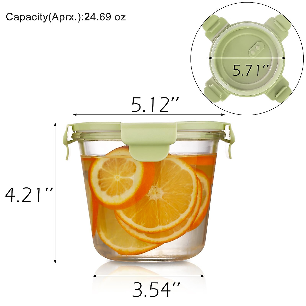 VanEnjoy 23oz 4 Cup Glass Storage Containers with Lids, Airtight Round Food Containers with Lids, Soup Storage Containers Glass Freezer Containers