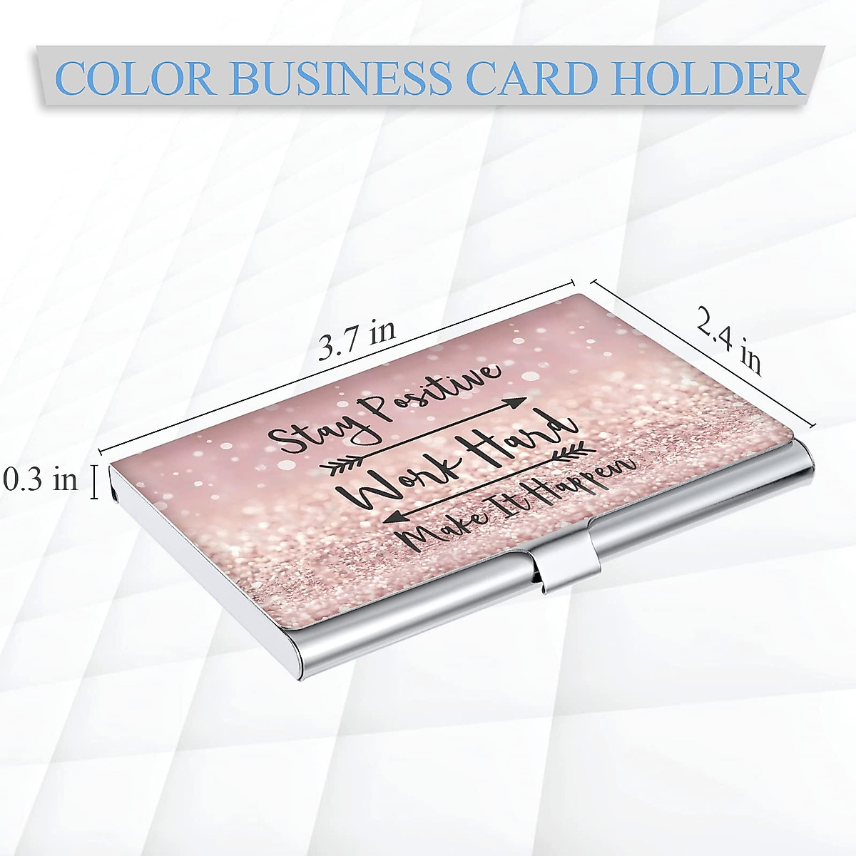 xiviers Business Card Holder，Color Printing Men's and Women's Business Card Case，Ultra-Thin Metal Business Card Organizer，Carry-on Pocket Wallet Business Card Holder,Pink Letters