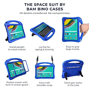 Bam Bino Space Suit Rugged Kids Case for Samsung Galaxy Tab S5e 10.5, Designed in Australia for Children, Built-in Screen Protector, Handle, Stand, Pencil Holder, Shoulder Strap (Galactic Blue)