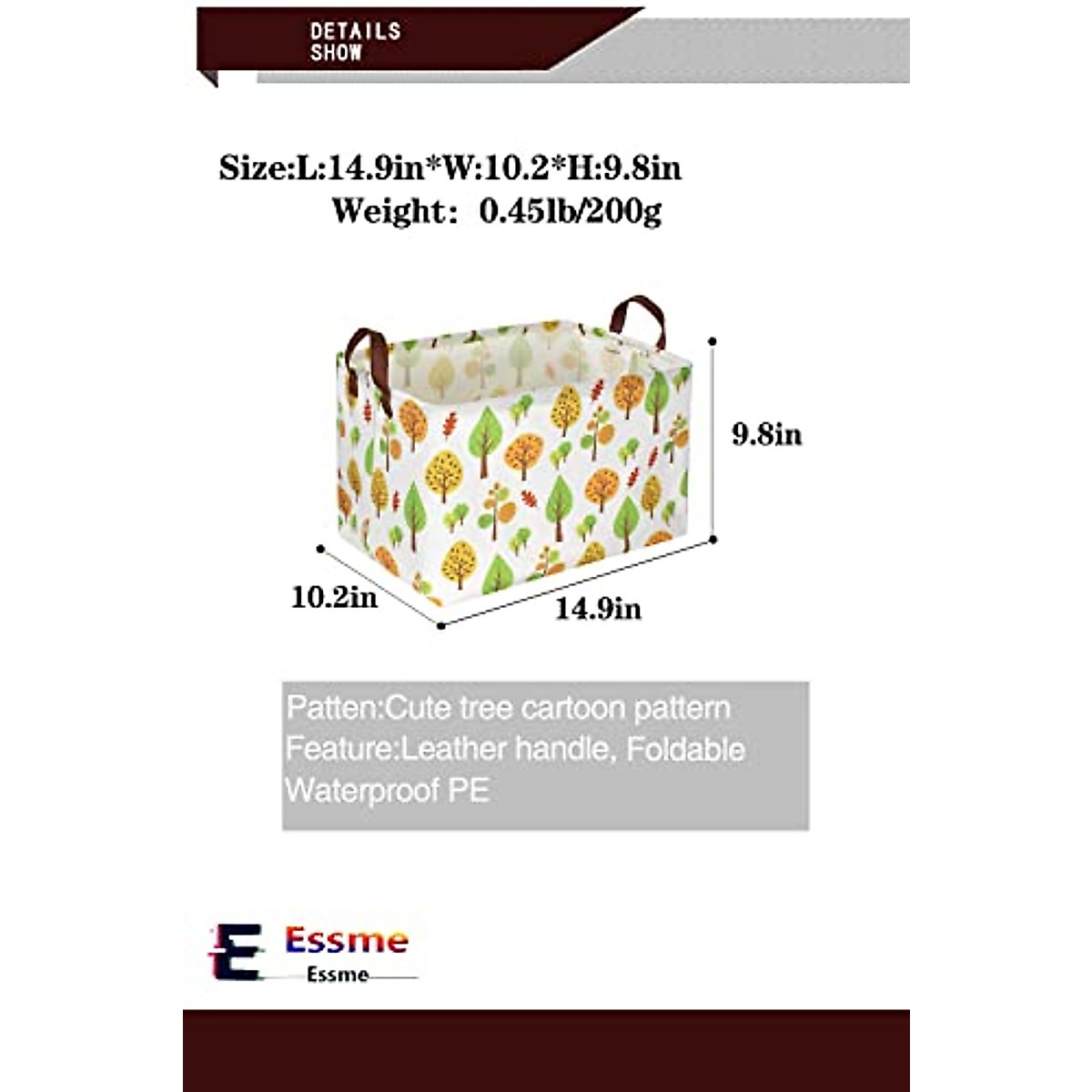 Essme Rectangular Kids Storage Baskets,Toy Baskets,Nursery Storage Bins Organizer with Handles for Forest Decor,Woodlang Basket,Green Box,Gift Basket.(Tree)