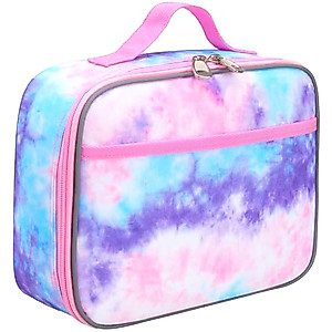 Fenrici Tie Dye Lunch Box for Girls, Girl's Lunch Box, Soft Sided Compartments, Spacious Girl's Lunch Bag for School, BPA Free, Food Safe,10.8in x 8.5in x 2.8in, Tie Dye, Pastel, Pink