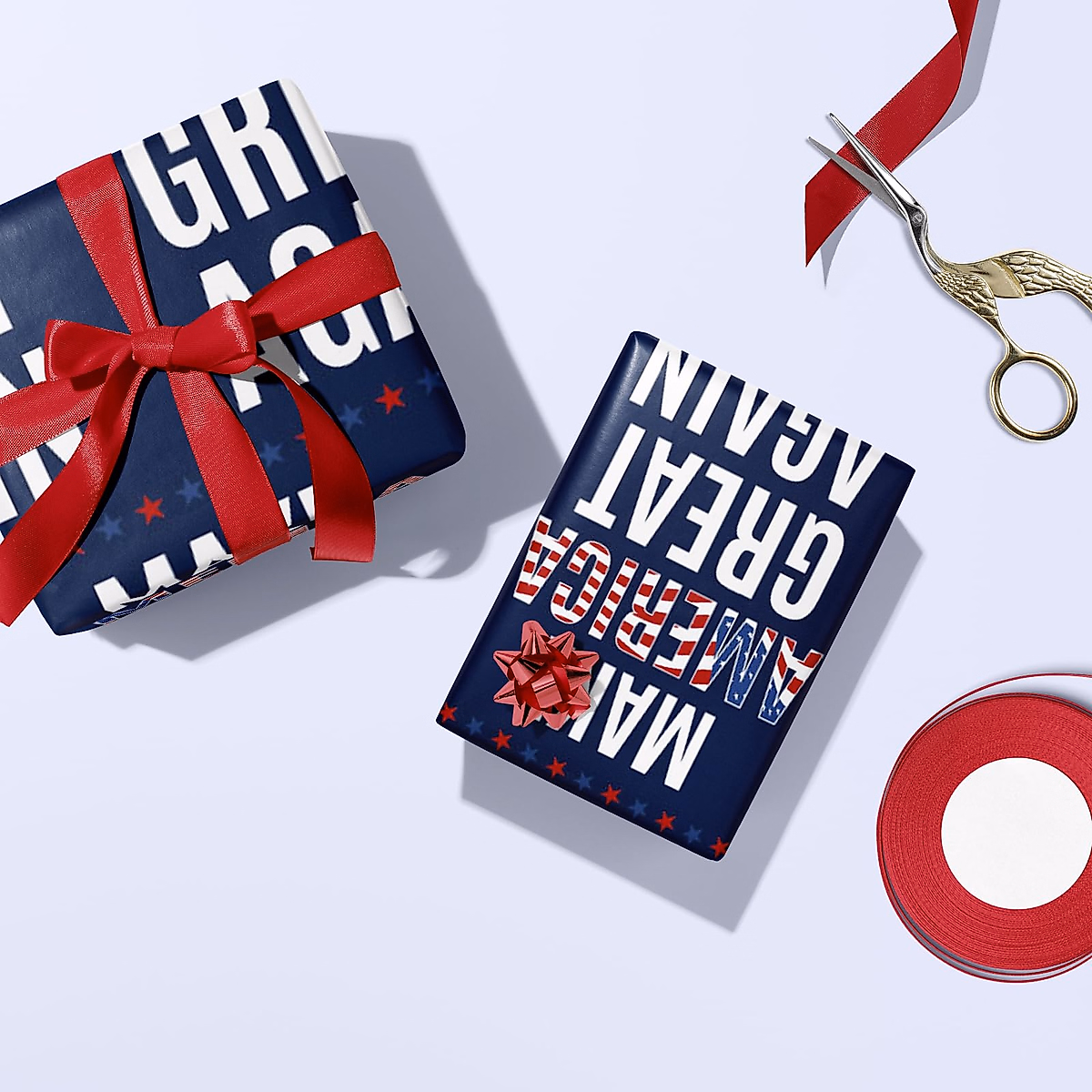 RUSPEPA Wrapping Paper Roll - Mini Roll - Make America Great Again Navy Pattern Great for Birthday, Holiday and Party - 17 Inches X 9.8 Feet