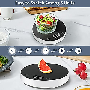 VOCOO Food Kitchen Scale Digital - 5KG/11lb Max Weight with 5 Units Grams Ounces Pounds, Clear LED Display and Tare Function, Food Scale for Cooking Baking Meat Weighing (White)