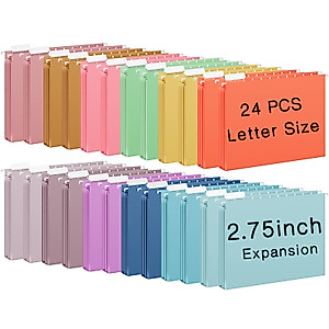 Yaomiao 24 Pcs 2.75 Inch Hanging File Folders Letter Size Hang Folders Expandable Office Folders File Cabinet Folders Hanging File Pocket with Tabs for Office Organization Assorted Color