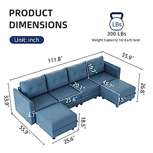 LLappuil Modular Sectional Sofa, Convertible U Shaped Couch with Storage, Faux Leather Fabric Waterproof Sectional Couch for Living Room, 111.8" Width, 6 Seat Modular Sofa, Navy Blue
