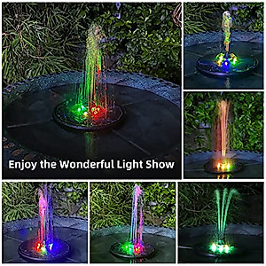 AMIAEDU Solar Fountain, Powered Water 4W Pump for Bird Bath with LED Lights, 7 Nozzle and Fixer Hummingbird Garden, Pond, Pool, Fish Tank, , Black