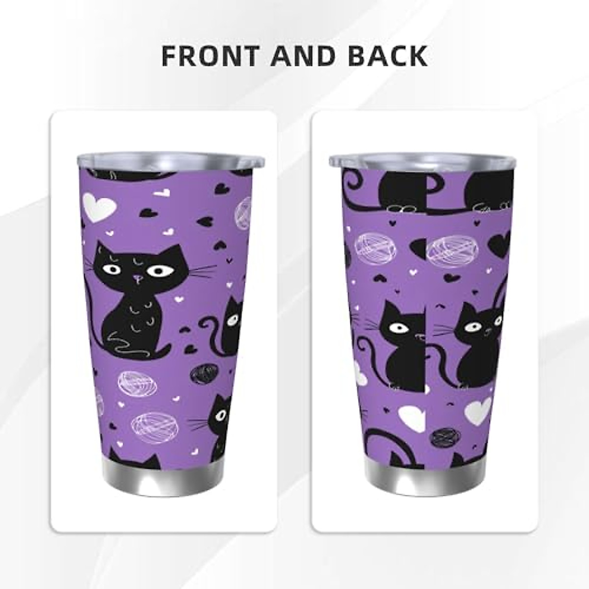 AYCZN Black Cat Heart 20 OZ Tumbler Stainless Steel Travel Coffee Mug, Cute Kitten Insulated Water Bottle with Lid and 2 StrawsLeakproof Thermal Cup