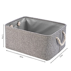 Collapsible Storage Basket Bins, Decorative Foldable Rectangular Linen Fabric Storage Box Cubes Containers with Handles- Large Organizer For Nursery Toys,Kids Room,Towels,Clothes, Grey 16Lx12Wx7.9H