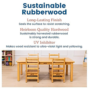 ECR4Kids 24in x 48in Rectangular Hardwood Table with 16in Legs and Four 8in Chairs, Kids Furniture, Honey