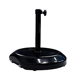 California Umbrella 75 lbs. Round Concrete Weighted Powdercoated Steel Umbrella Base With Wheels, Black Frame