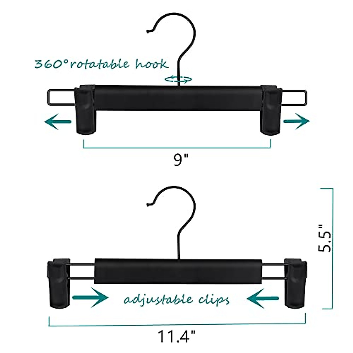 Pants Hangers with Clip 20 Pcs, Rotatable Hook, Durable and Sturdy Skirt Hangers Suit for Jeans, Socks