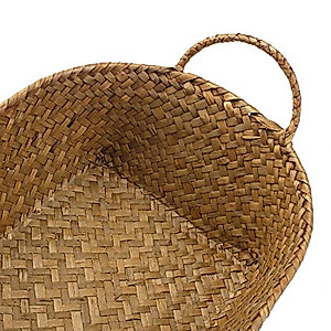 Seagrass Woven Baskets for Storage Natural Shelf Basket with Handle for Organizer Stackable Oval Set of 3 (Large+Medium+Small)