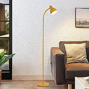 Modern Floor Lamp, Living Room Bedroom Floor Lighting, Industrial Task Light, Rustic Farmhouse Reading Light, Matte Finish,Sturdier Body,Adjustable Gooseneck Metal Head - Free 1 LED Bulb.(Yellow)