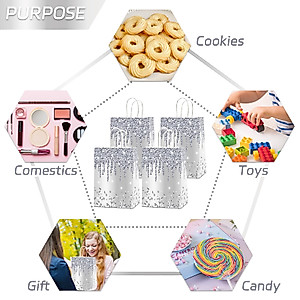 12Pcs Silver Glitter Gift Bags Glitter Diamond Goodie Bag Happy Birthday Treat Bag Diamond Silver Candy Bags Supply for Wedding Bridal Baby Shower Holiday Party Favors Decoration 4.7*3.15*8inch