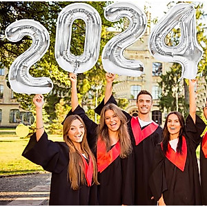 Puideon 2024 Balloons Silver,Large 2024 Foil Number Balloons 40 Inch,Mylar New Years Balloons 2024,2024 Graduation Balloons,Big Balloons for New Year Eve Party Supplies,Graduation Decorations 2024