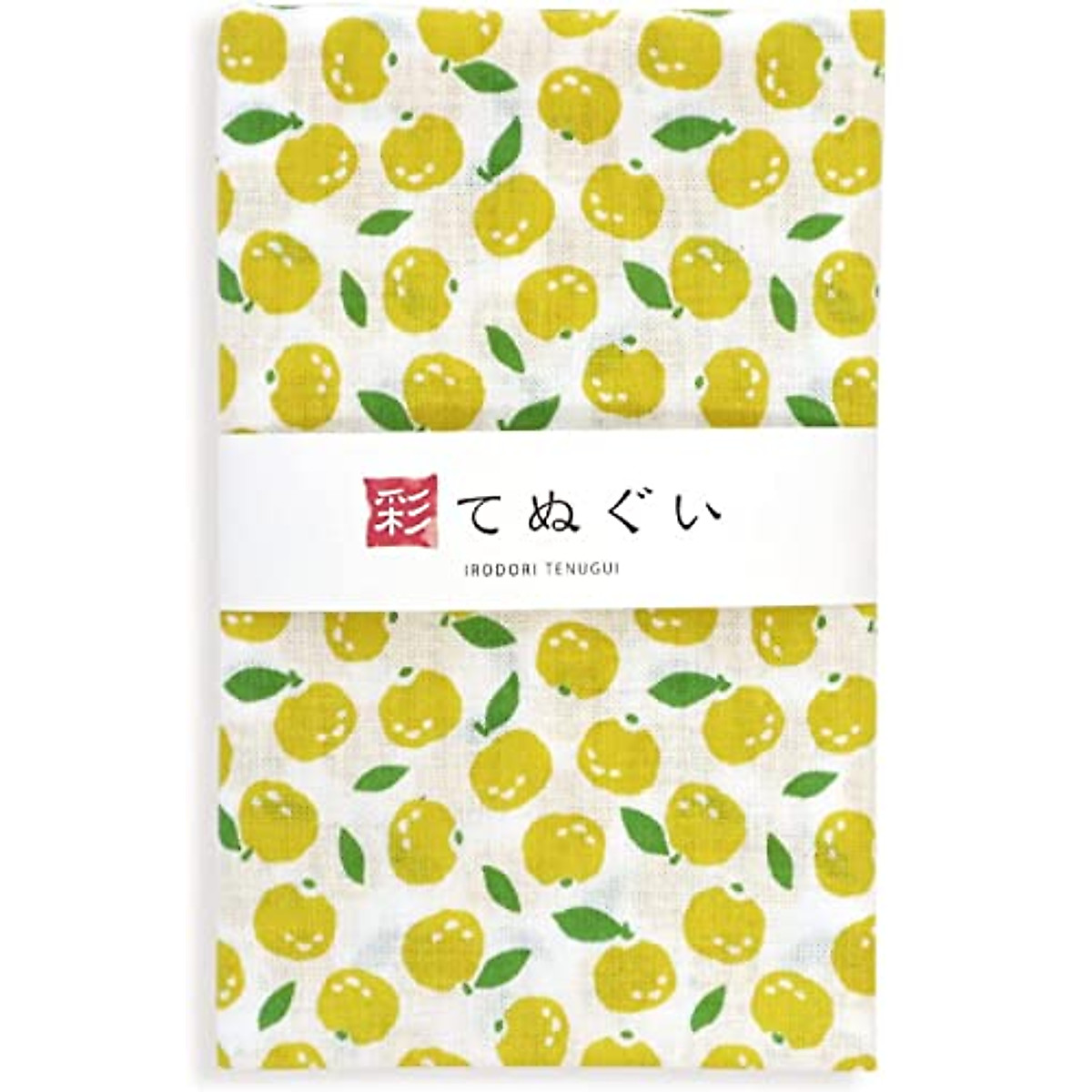 KOMESICHI irodori Japanese Traditional Towel Tenugui Citron 12.99 x 34.64 in with Tenugui Iroha (English Manual)
