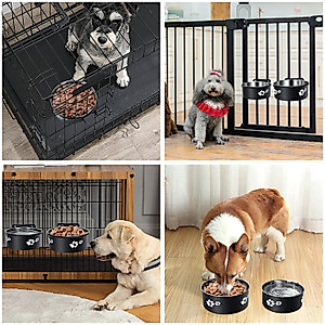 Kennel Water Bowl Hanging, ShineMe 2 Pack Stainless Steel Food and Water Bowl for Dog Cage, Crate, Kennel Bowls Mountable for Medium and Small Dogs, Cats, Pets (6.2x2.6” & 5.5x2.4”)