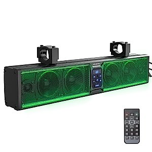 KEMIMOTO 6-Speaker Metal UTV Sound Bar Waterproof Bluetooth Music Sync Multicolor Lights 25-inch SxS Speakers Wireless Control Soundbar for UTV Golf Cart w/ 1.25 in - 2 in Roll Bar
