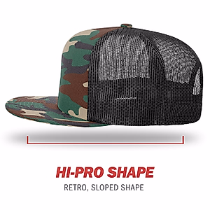 Richardson Unisex 511 Flatbill Trucker Adjustable Snapback Baseball Cap, Split Green Camo/Black, One Size Fits Most