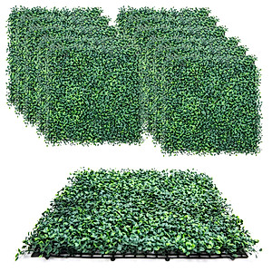 Artificial Boxwood Hedge Panels for Wall Backdrop, Divider Screen, Privacy Fence, Party Decor 20” x 20” Set of 12 Faux Greenery Fake Grass Garden Turf Foliage Tile Mats for Indoor, Outdoor Decoration