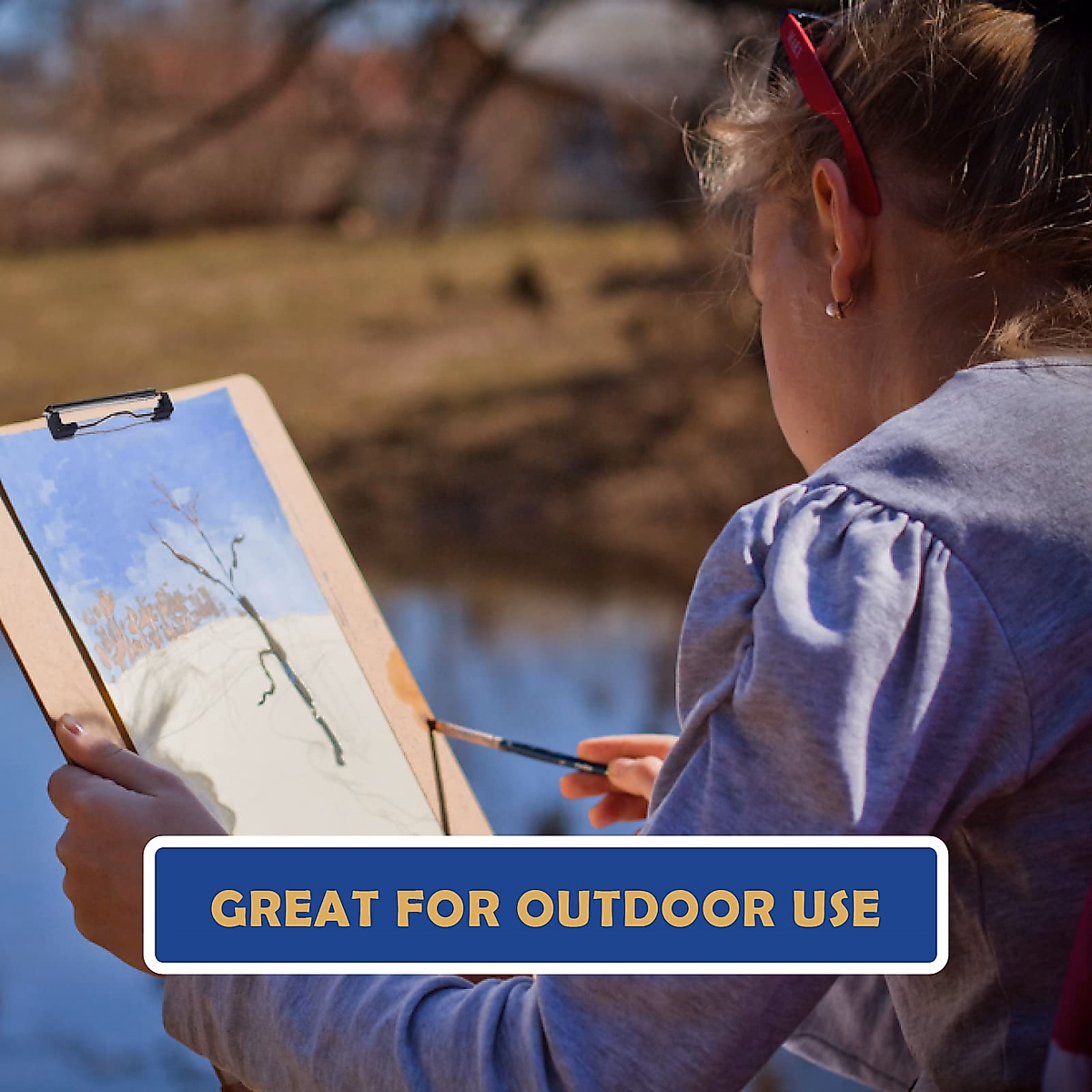 Falling in Art 18x18 Sketch Board, Drawing Tote Board for Artists with Sturdy Clip and Rubber Bands, Portable Art Clipboard for Classroom and Studio Drawing