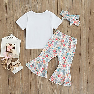 Kids Baby Girls Easter Outfits Carrot Print Ruffle Short Sleeve T-Shirt Tops with Flared Pants 2Pc Clothes Set (1#Light Orange, 4-5T)