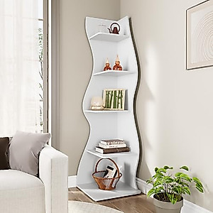 LITTLE TREE Small Corner Shelf, Modern 5-Tier Wall Corner Bookshelf, Stylish Bookcase Storage Rack for Small Space, Living Room, Bedroom