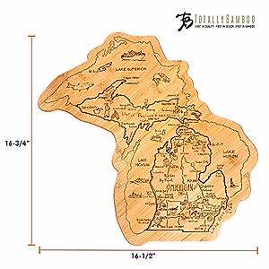 Totally Bamboo Destination Michigan State Shaped Serving and Cutting Board, Includes Hang Tie for Wall Display