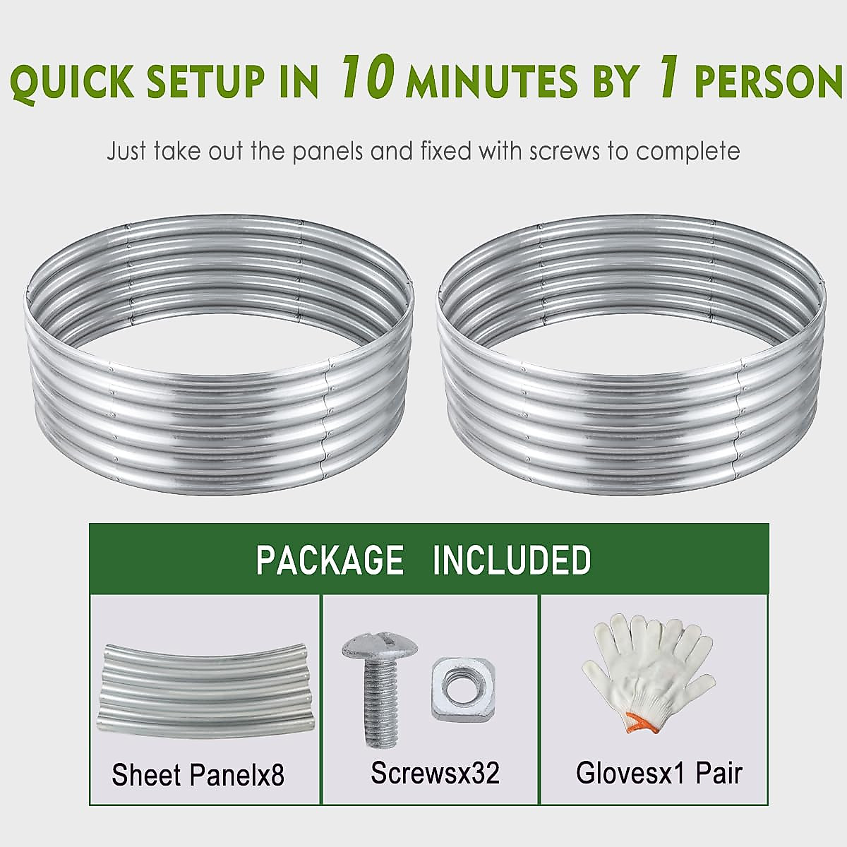 FORTUNO Round Galvanized Raised Garden Bed Kit Box 4 FT (2 Pack) Metal Outdoor Flower Bed Steel Patio Ground Planter for Planting Vegetables and Herb, Silver