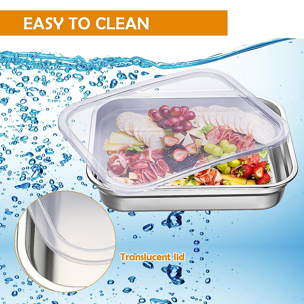 Suttmin 8 Pcs Stainless Steel Food Storage Containers with Lids Hotel Pans Chicken Food Grade Pans Metal Meal Food Containers for Restaurant Stackable Kitchen Freezer Buffet(2.6 Inch Deep)